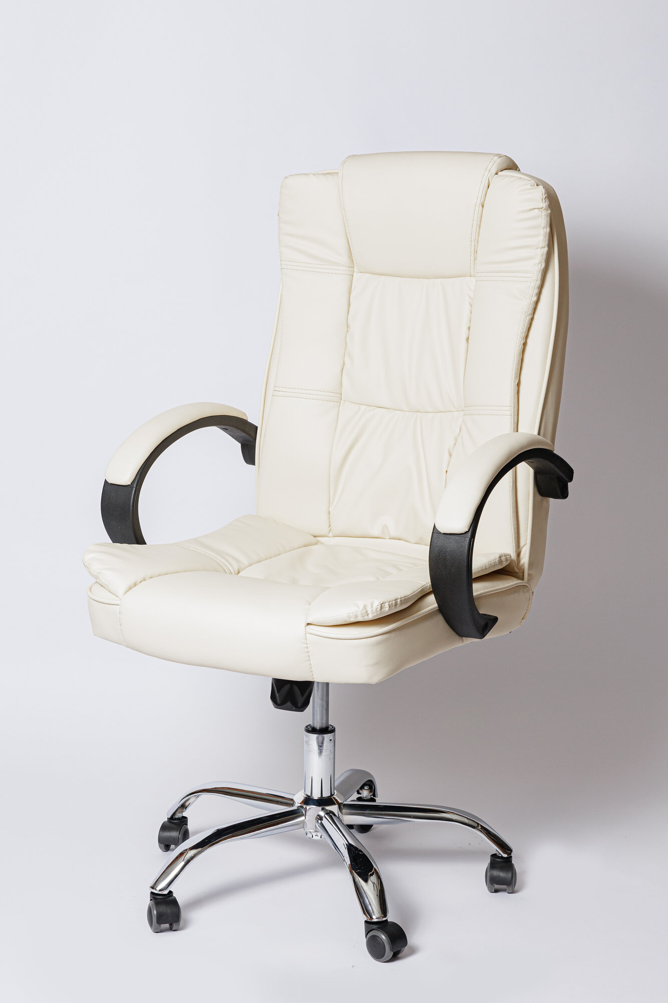 Кресло офисное Симпл-Офис FO-5128, экокожа, бежевое, повышенная прочность, с подголовником