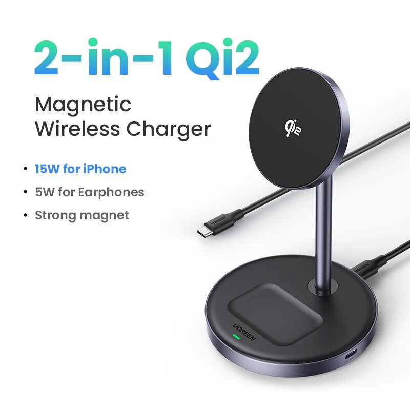 UGREEN Qi2 25 Вт Магнитная подставка для беспроводного зарядного устройства Держатель для зарядки для iPhone 16 15 Pro Max/AirPods 4 Быстрое зарядное устройство для MagSafe, Qi2 Upgrade
