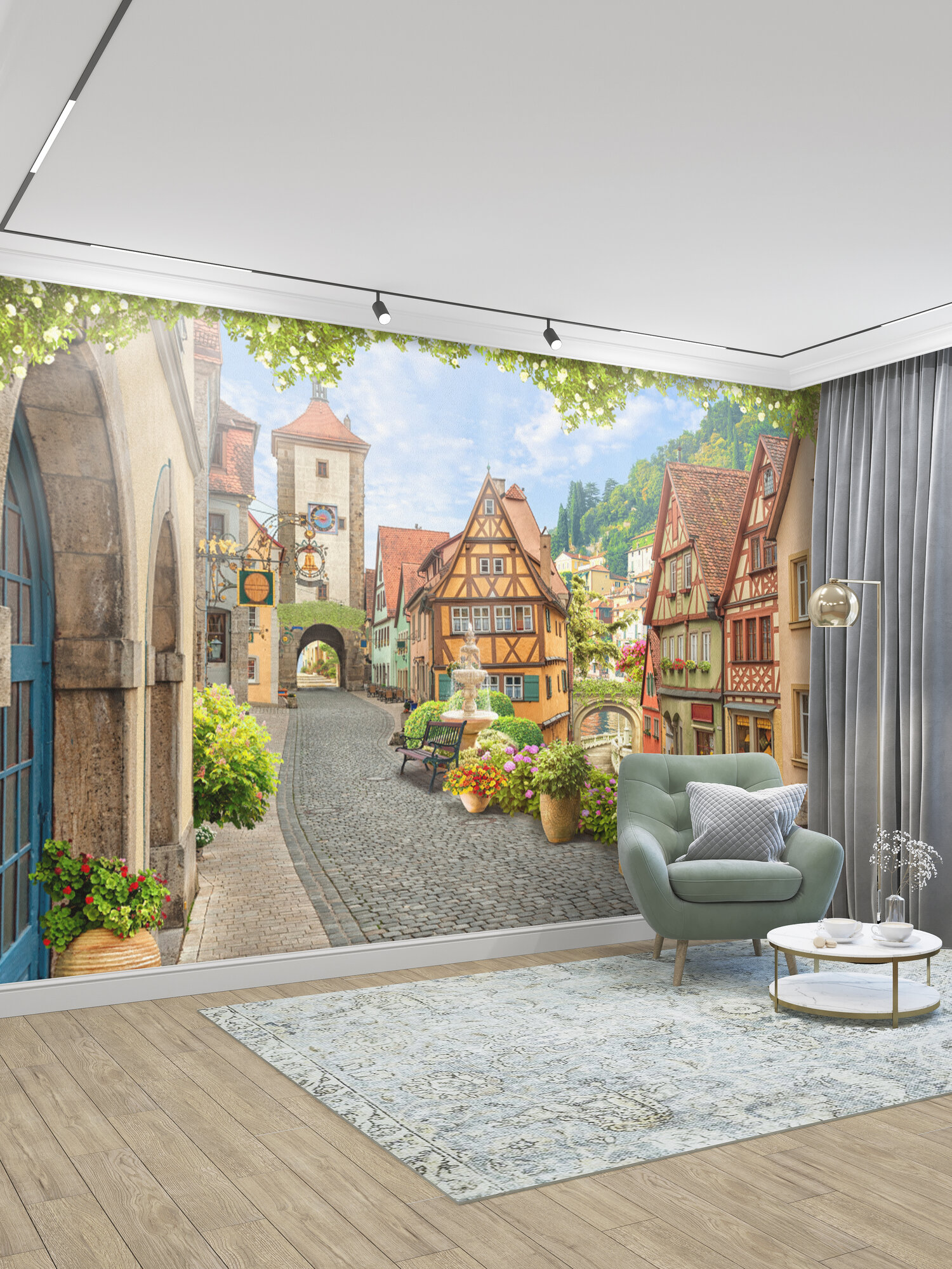 Фотообои фреска 400 х 270 см "Маленький город" / Обои на стену, в гостиную, спальню, для кухни