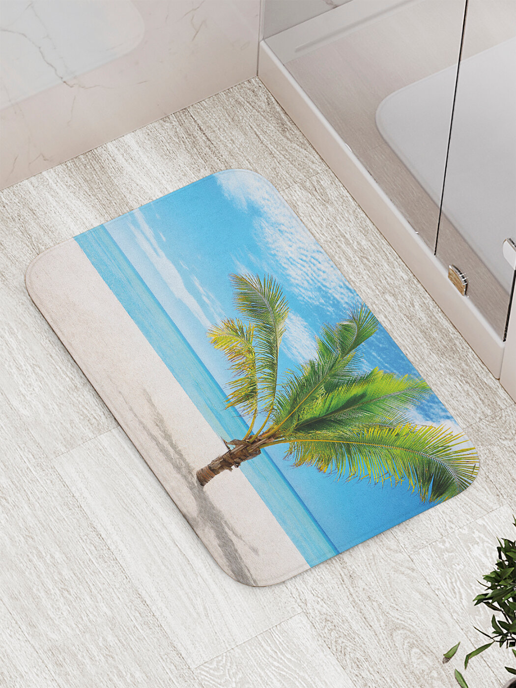Коврик для ванной комнаты, туалета "Пальма на песке" противоскользящий, 52х77 см, JoyArty