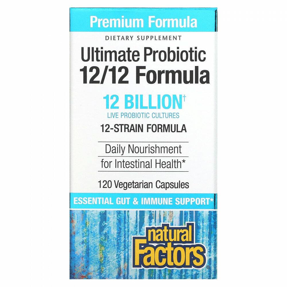 Natural Factors, Ultimate Probiotic, формула 12/12, 12 млрд КОЕ, 120 вегетарианских капсул