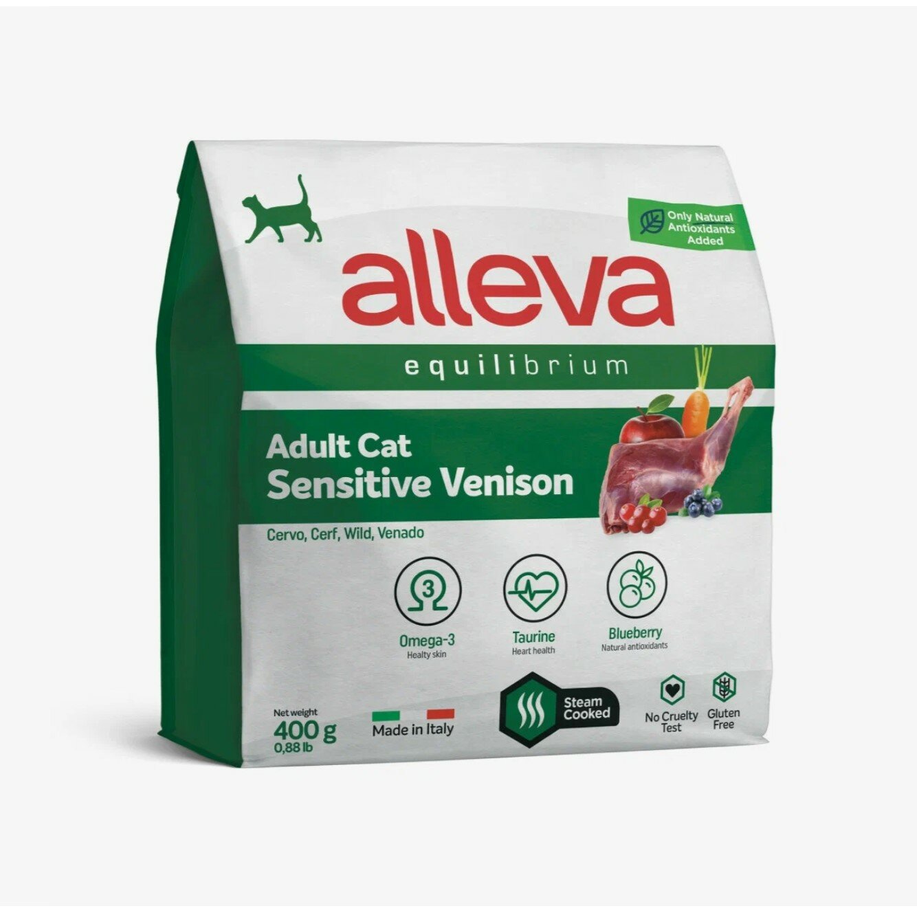 ALLEVA EQUILIBRIUM Сухой корм для взрослых кошек Сенситив с олениной 400г