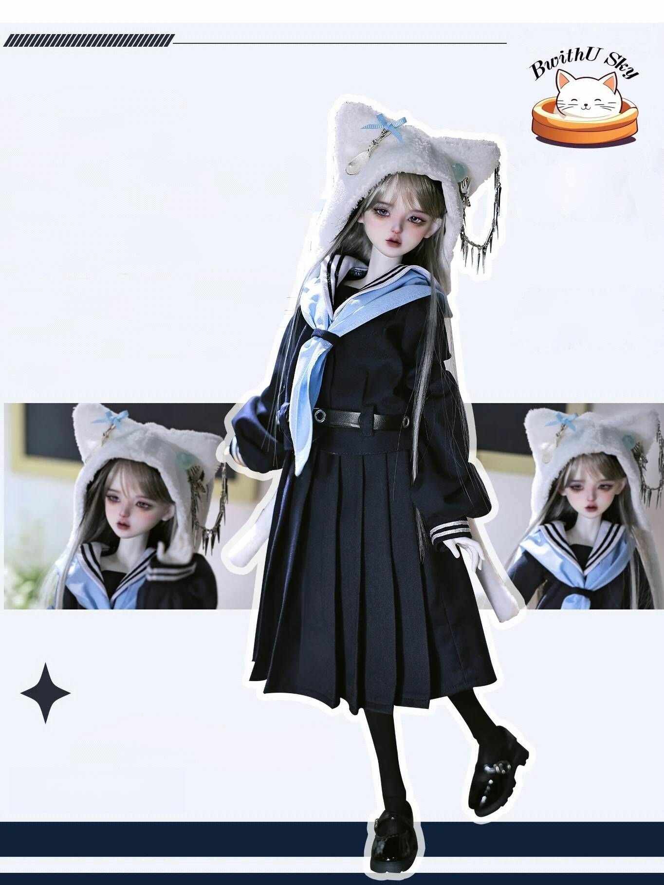 BwithU Moko Bjd 1/4 Японская школьная форма, костюм моряка для девочек, Шарнирная кукла с мячом