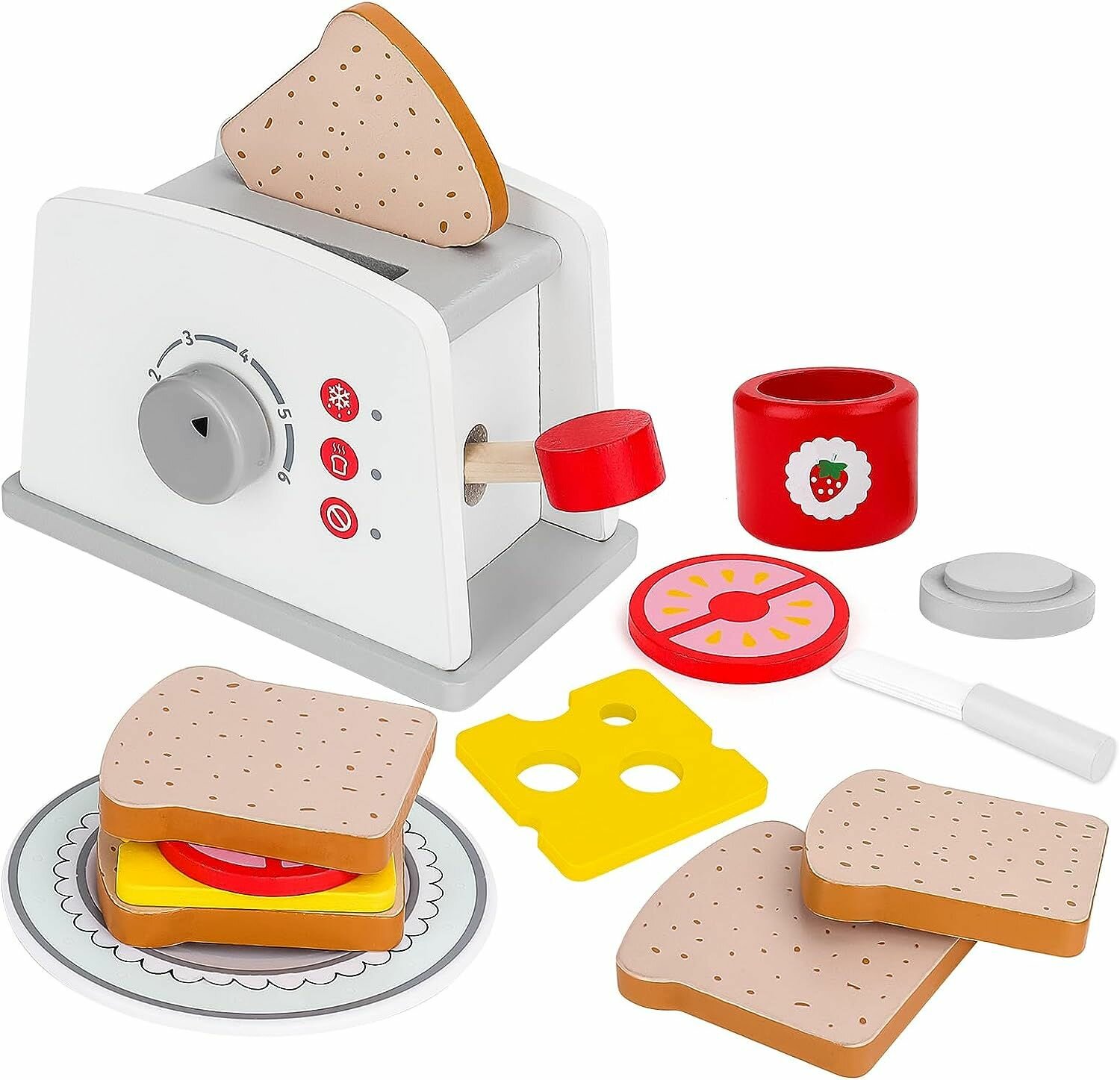 Детский деревянный игрушечный набор для тостера, дети притворяются, что играют с тарелкой с сыром и помидорами, аксессуары для приготовления пищи для мальчиков и девочек от 3 до 12 лет