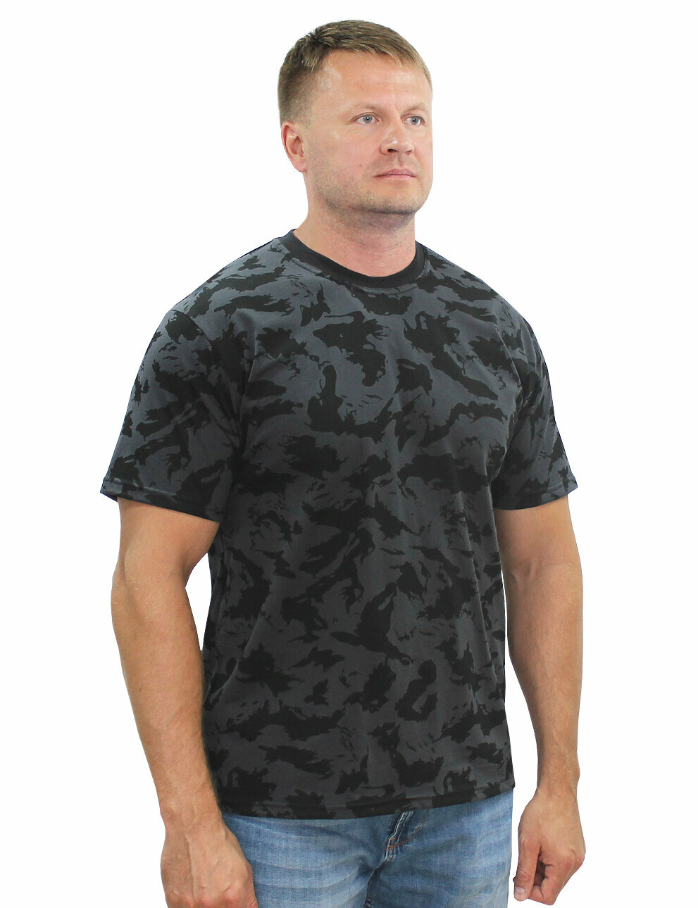 Футболка трикотажная черный камуфляж