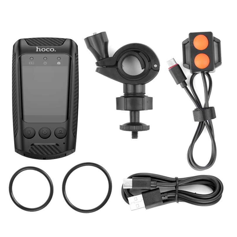 Видеорегистратор для велосипеда/мотоцикла Hoco Cycling Recorder DV104, 2500 mAh/4K/Фонарь/IPX5/TF/Color display, Черный