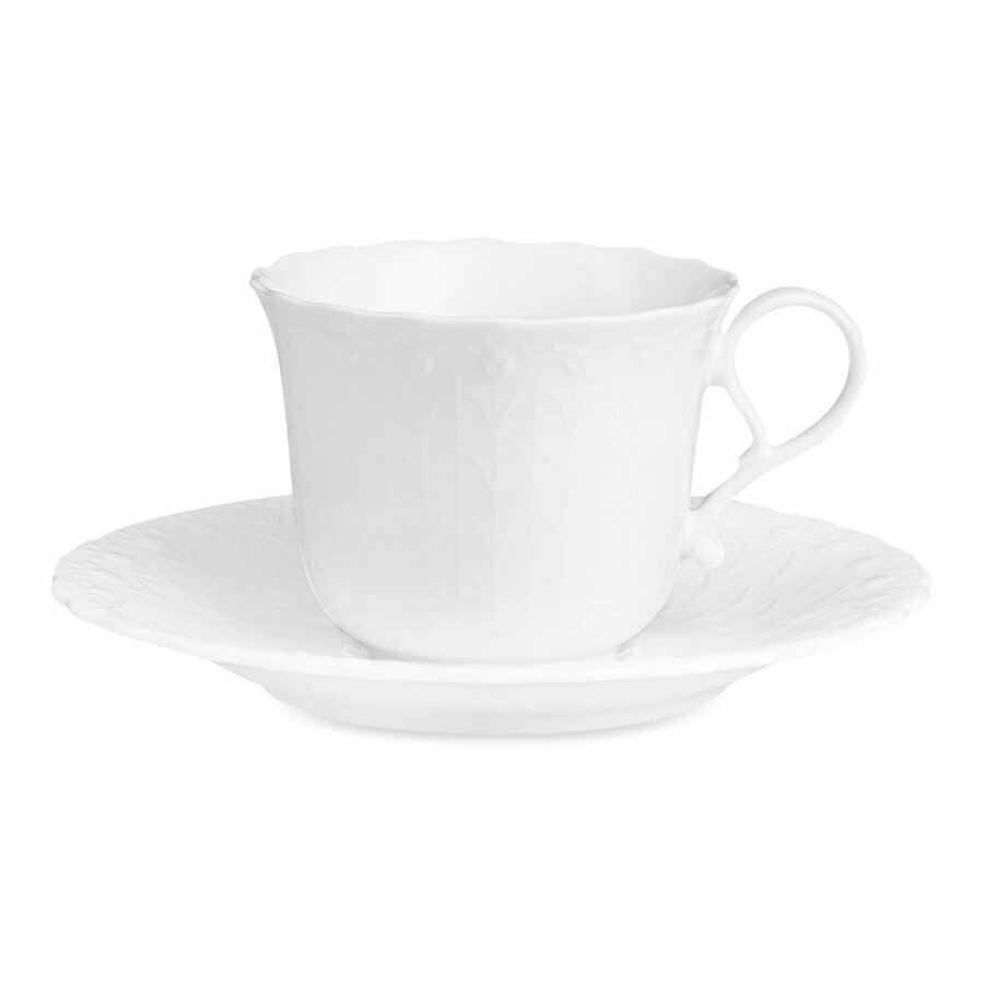 Чашка чайная с блюдцем Narumi Белый шелк 230 мл, фарфор костяной