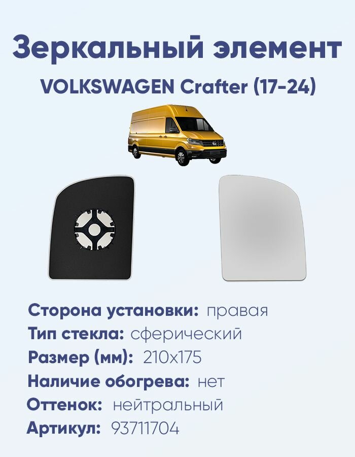 Зеркальный элемент правый VOLKSWAGEN Crafter (17- ) сфера нейтральный без обогрева