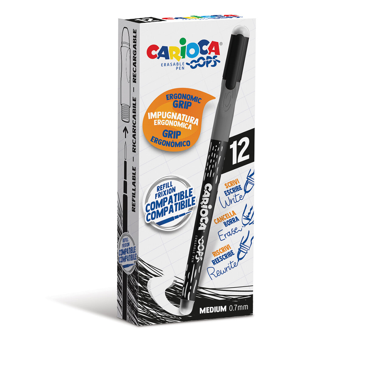 Ручка стираемая гелевая "Carioca" "OOPS" d 1 мм 0.7 мм 43039/01, черная