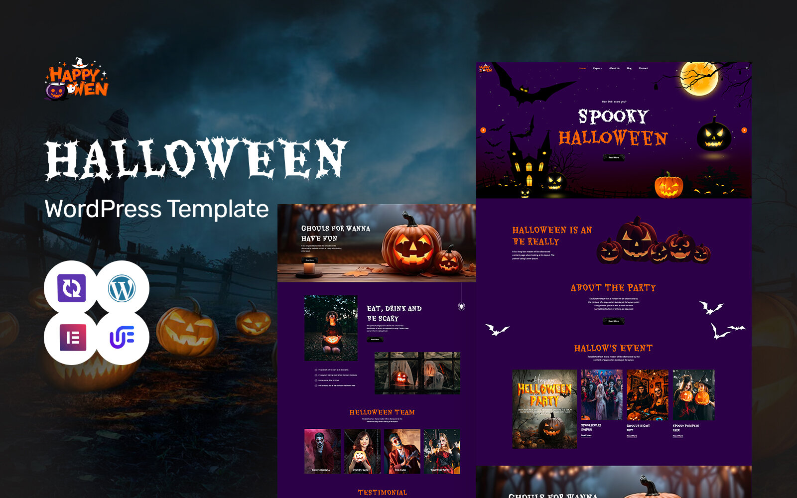 Подарочный сертификат на Шаблон для сайта Вордпресс с демоконтентом Happywen - Halloween WordPress Elementor Theme WordPress Theme