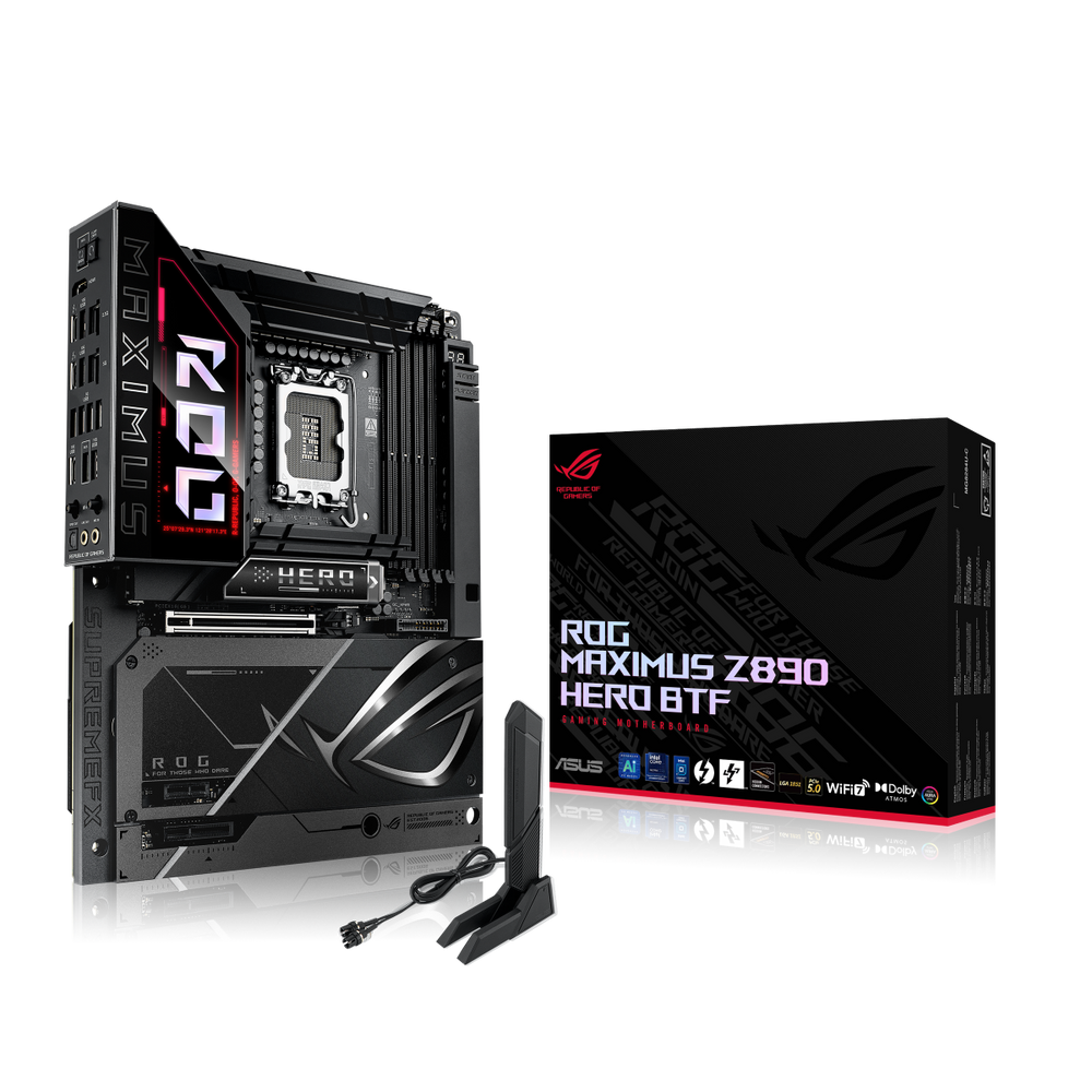 Материнская плата ASUS ROG MAXIMUS Z890 HERO BTF LGA1851 ATX 4хDDR5 PCIEx16 PCIEx4 PCIEx1 6xM.2 2xThunderbolt USB-C HDMI 2.5GLAN 5GLAN Wi-Fi 7