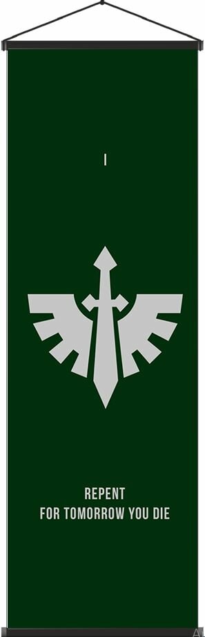 Двухсторонний вертикальный штандарт флаг легиона Тёмные Ангелы Космодесант Астартес Warhammer 40000, блэкаут, 50х150 см