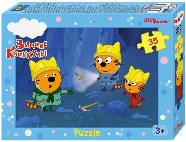 Детский пазл "Три кота. Зимние каникулы", развивающая логическая игра-головоломка для детей, паззл из 35 элементов