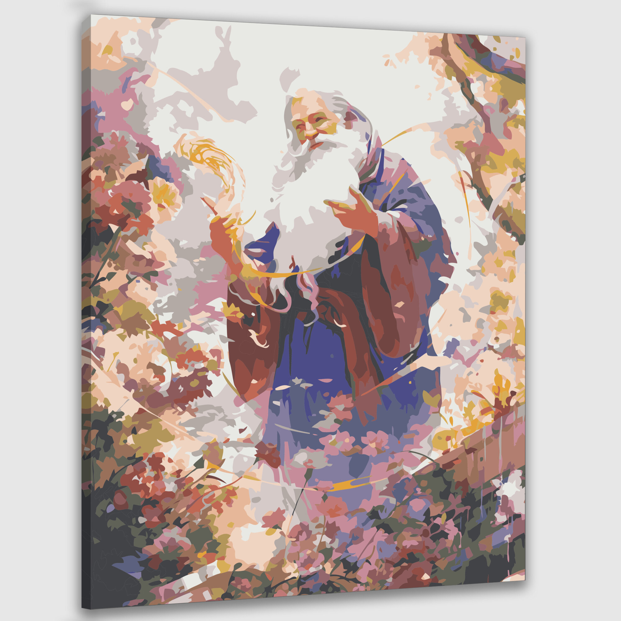 Картина по номерам 40x50 см, волшебник, искусство, сад, растения, цветы, одежда, взгляд, руки, лепестки, цветок