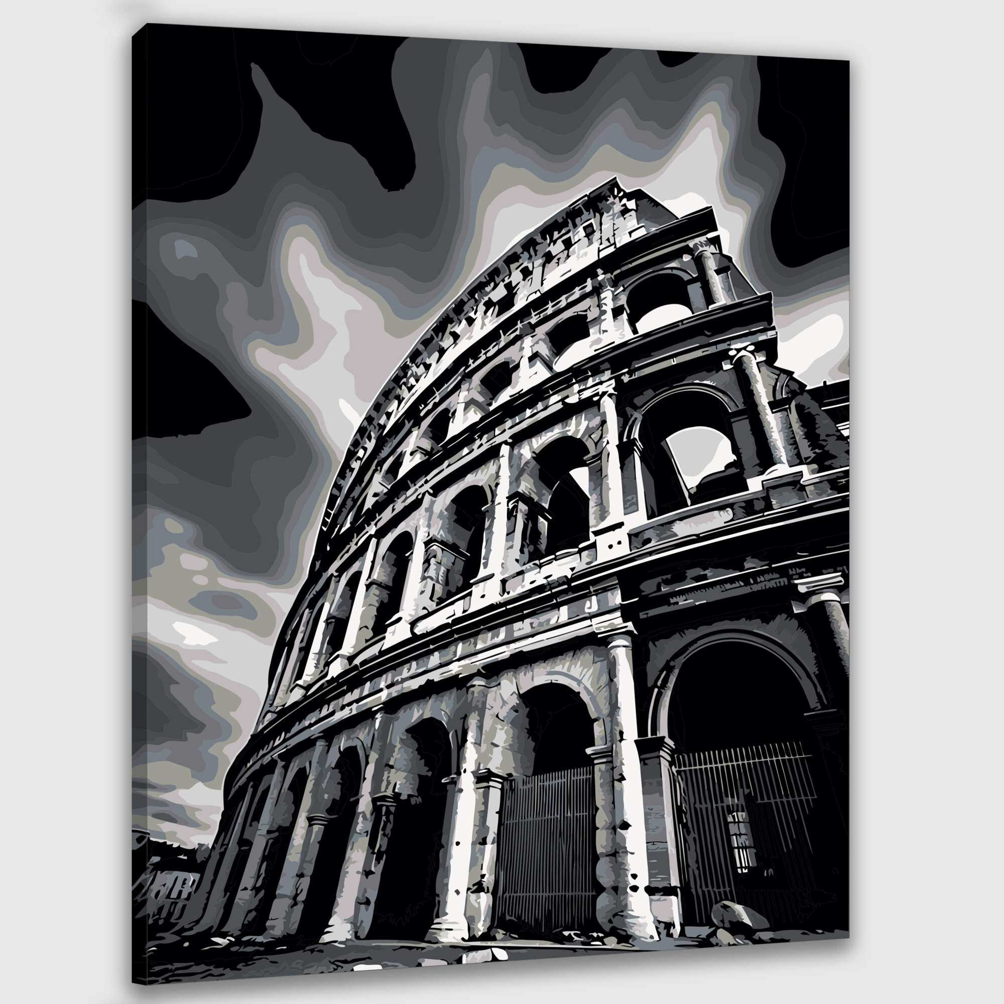 Картина по номерам 40x50 см, Колизей, Рим, черно-белая фотография, архитектура, история, Италия, величественный