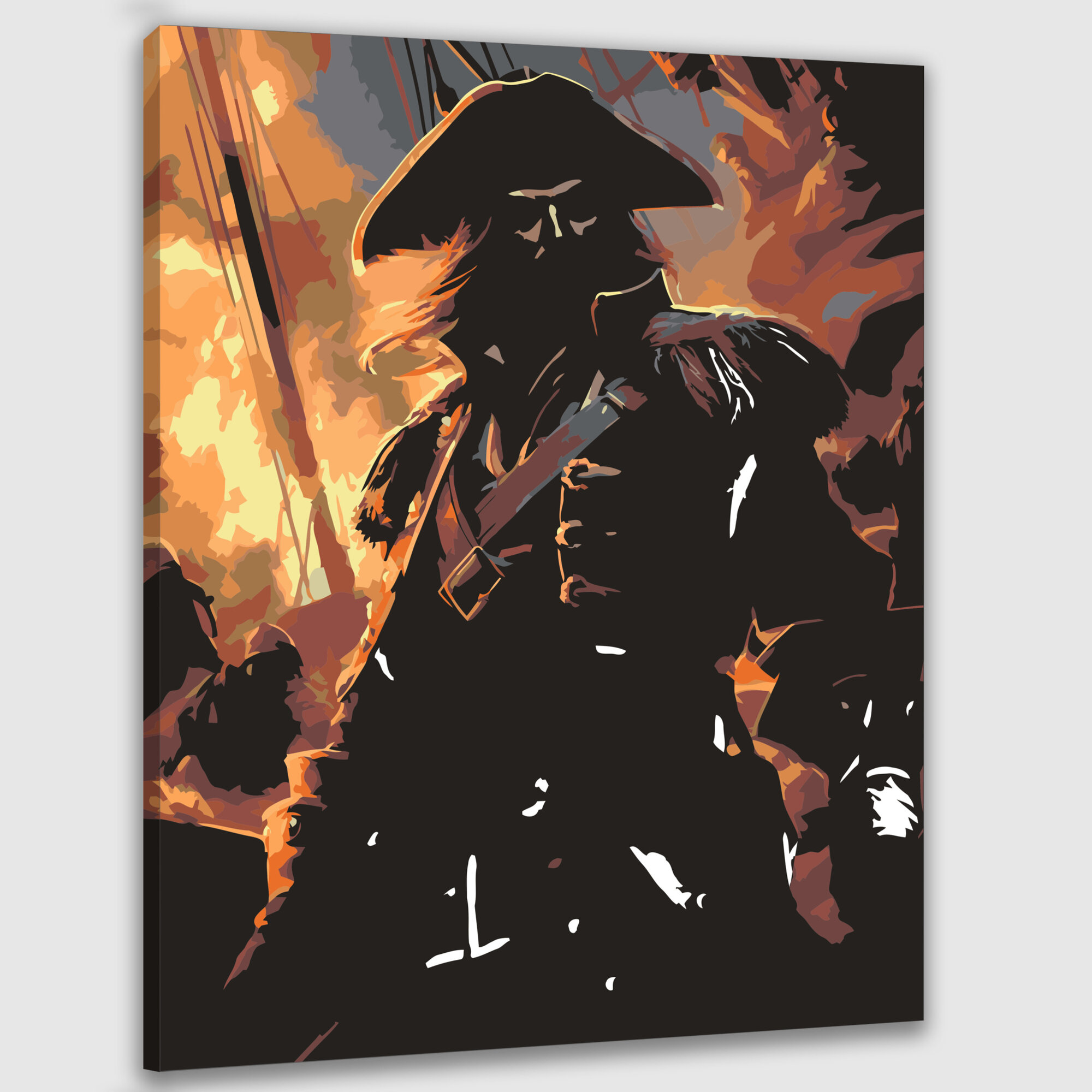 Картина по номерам 40x50 см, пиратский капитан, корабль, паруса, волны, моряки, решимость, волнение