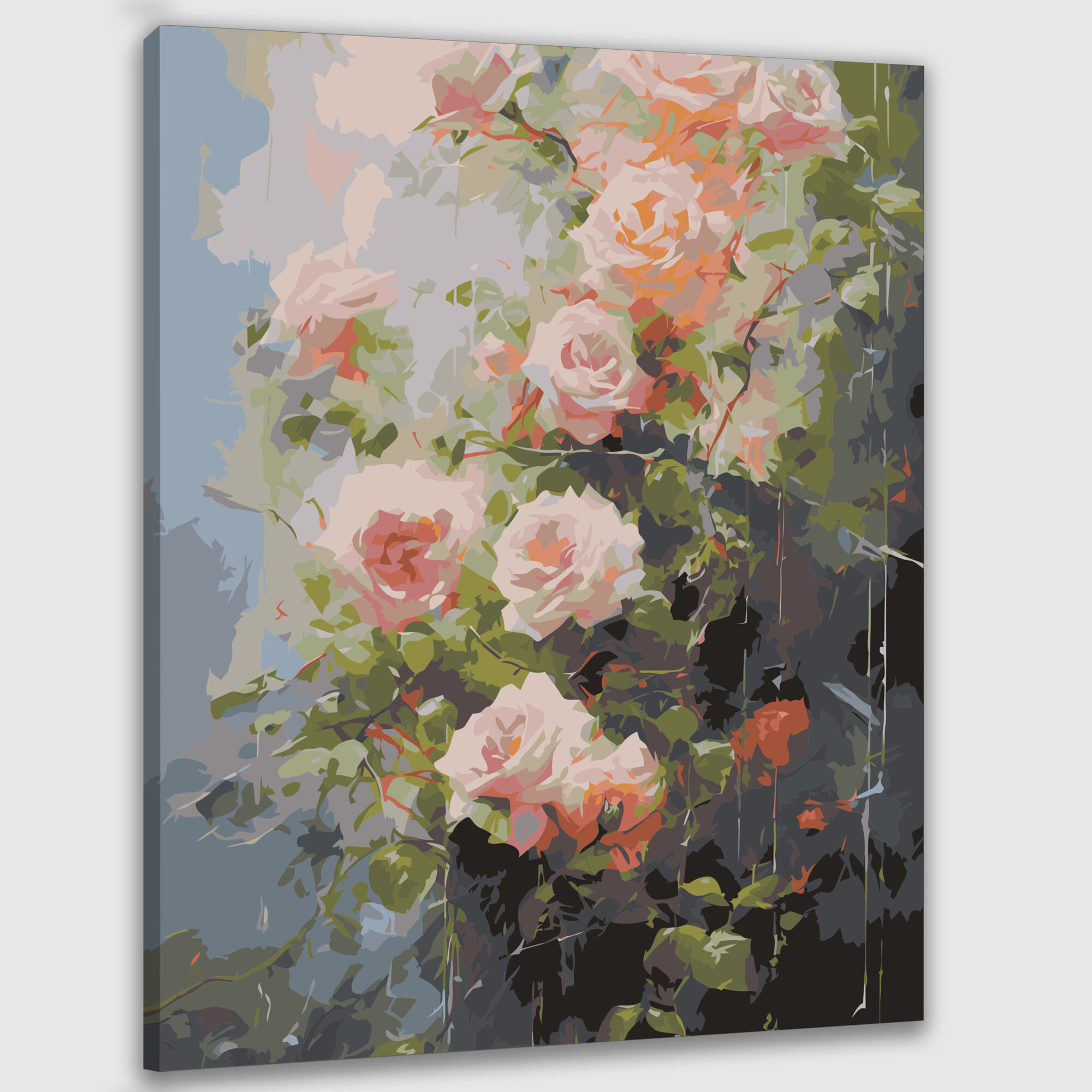 Картина по номерам 40x50 см, картина, масло, розы, нити плюща, лепестки, листья, цвета, текстуры, таинственность, свет