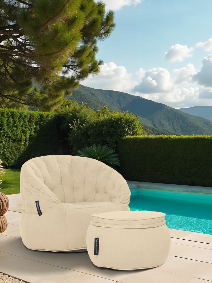 Комплект бескаркасной уличной мебели Butterfly Chaise - Thermo Beige (олефин, бежевый) - садовая мягкая мебель для отдыха и релакса