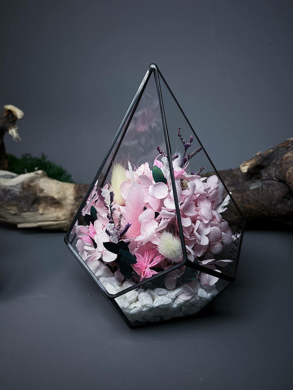 Флорариум с сухоцветами от Flolefor «Розовое облако», 14x14x18 см (ДxШxВ)