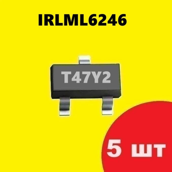 IRLML6246 T47Y2 транзистор (5 шт.) корпус SOT23 SMD маркировка T47Y2 схема IRLML6302GPBF характеристики SI2300A, цоколевка SOT-23-3 datasheet микросхема