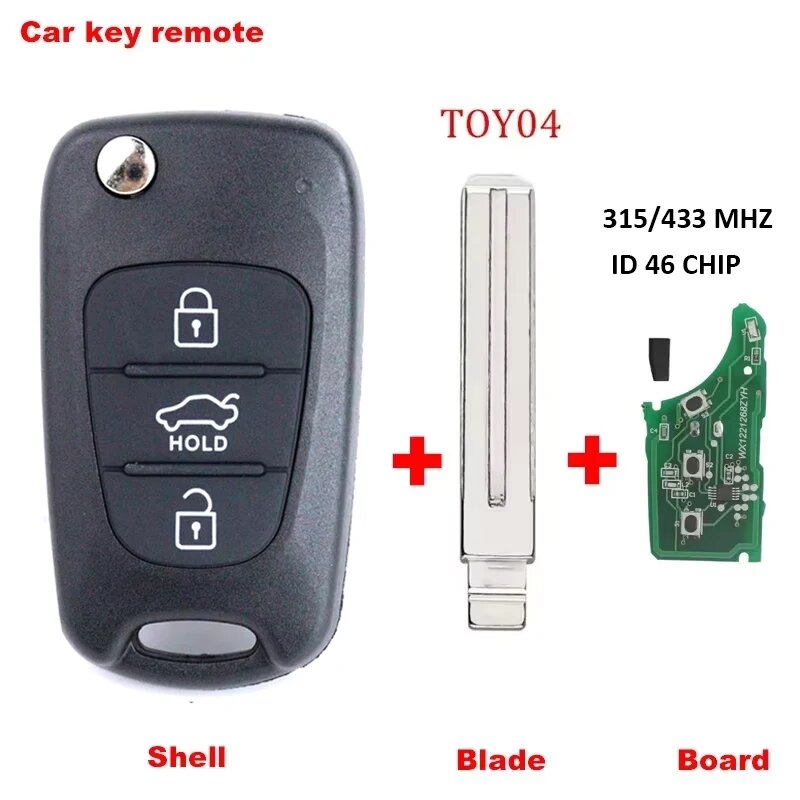 Ключ авто Hyundai Kia TOY04 315/433 МГц ID46 Chip, remote-3BT