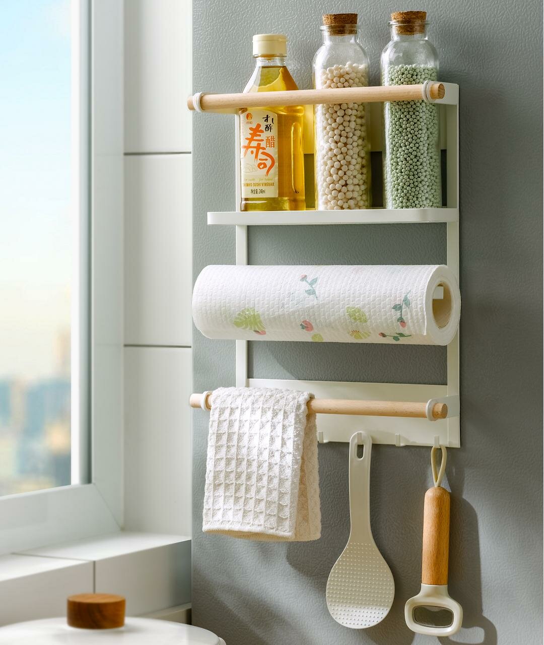 Боковая магнитная полка для холодильника, Белый，металл，Высокая несущая способность