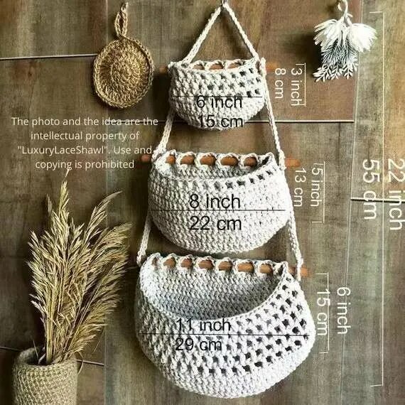 Плетеный вручную органайзер макраме для хранения на кухню, в детскую, в ванную/ настенный декоративный органайзерИнтерьерная плетеная корзина