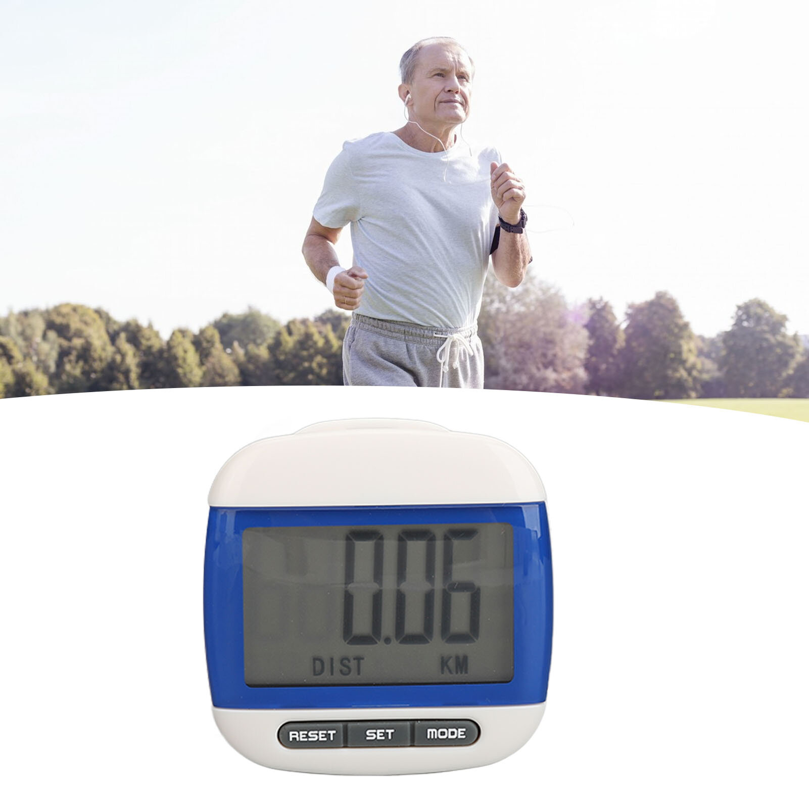 Шагомер для ходьбы, большой ЖК-дисплей, счетчик шагов, калорий, расстояния с зажимом для пожилых людей, взрослых, упражнения, синий