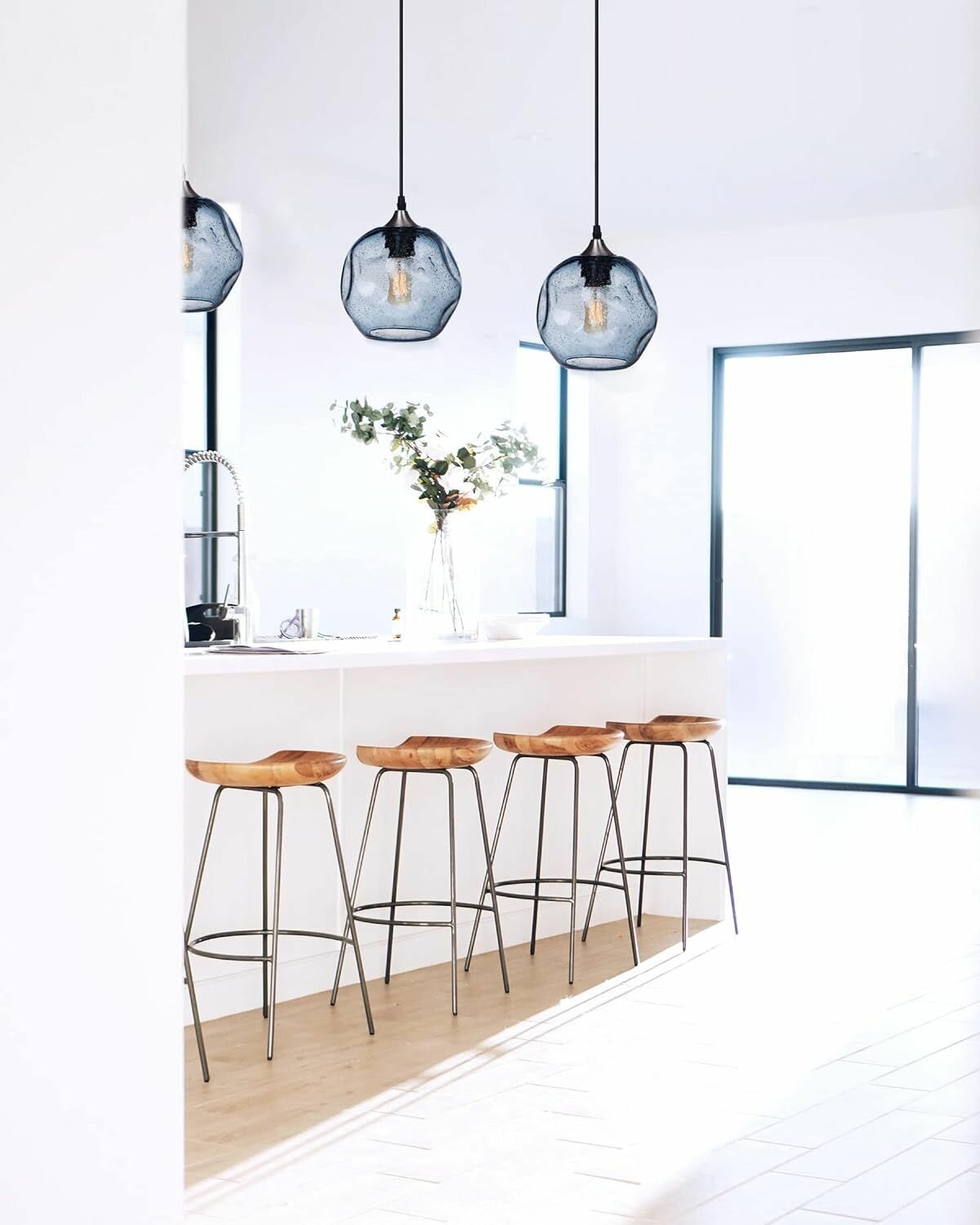 Стеклянная люстра, современная сферическая потолочная люстра из органического синего пузыря