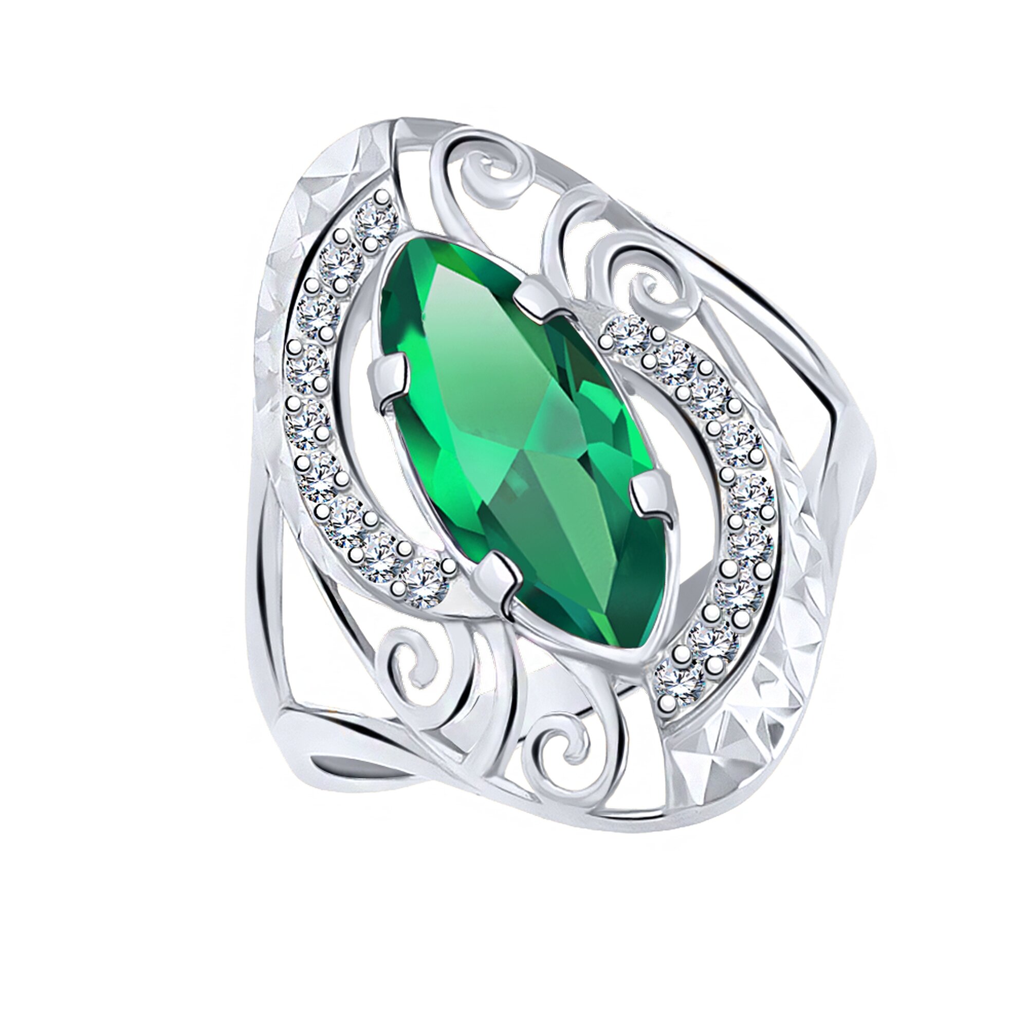 Кольцо, серебро, 925 проба, родирование, фианит