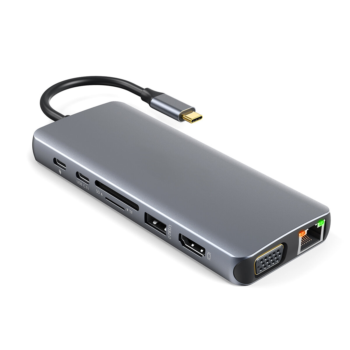 Dodocool 14-в-1 USB C концентратор 4K USB C к HDMI VGA Gigabit Ethernet 100 Вт устройство чтения карт памяти PD SD / TF Type-C передача данных 3 USB 3.0 / 3 USB 2.0 3,5 мм аудио для док-станции USB C для ноутбуков Type-C.