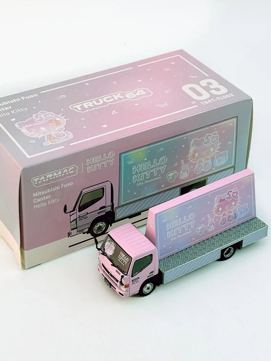 Машинка Tarmac Works TW 1/64 Mitsubishi Fuso Canter Hello Kitty Billboard Die-cast Alloy Car Model Collection Display Gift