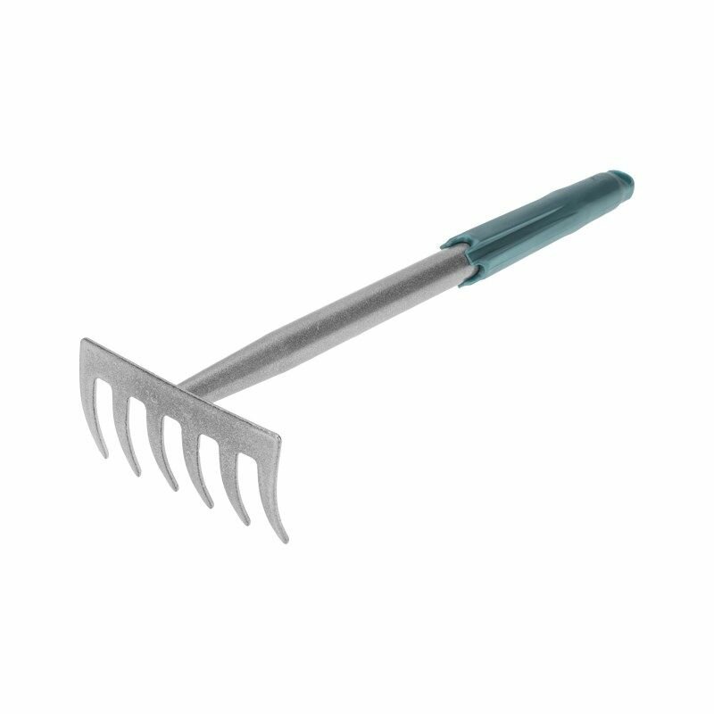 Грабли 6 прямых зубьев с цельнометаллической ручкой, покрытой пластиком четыре сезона