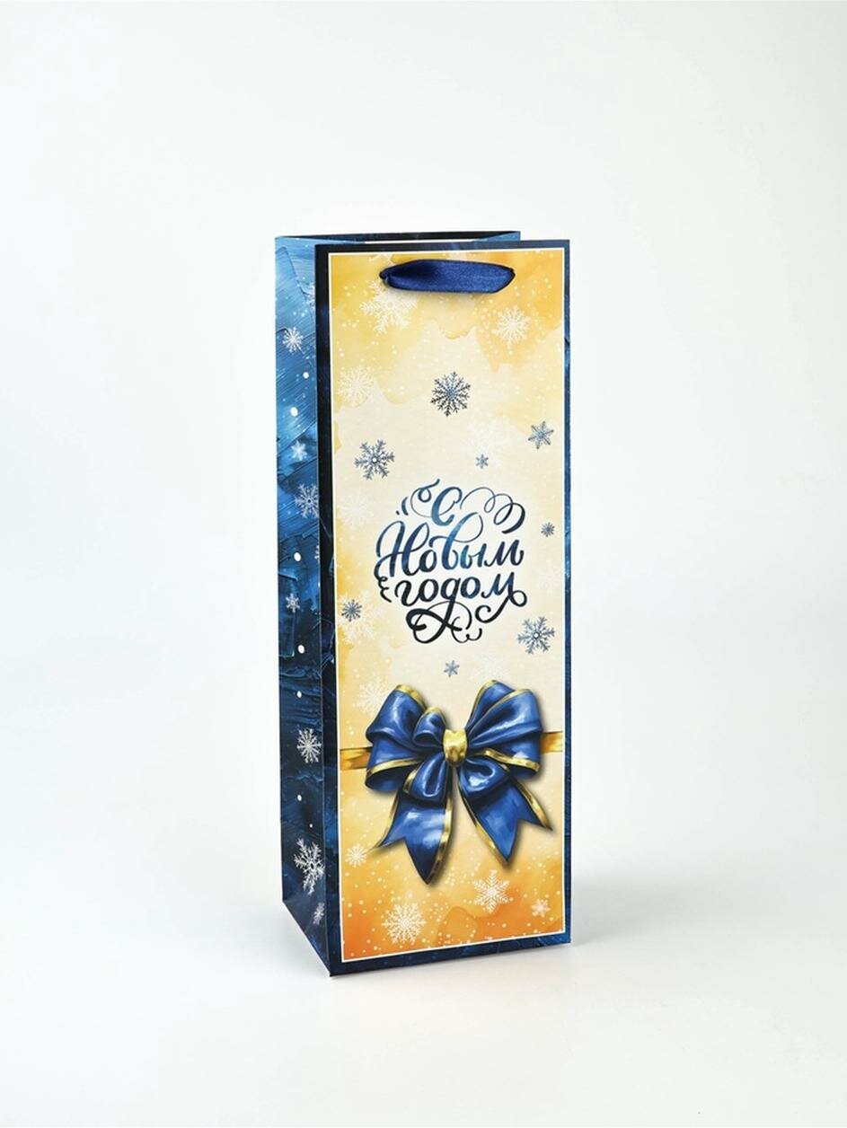 Пакет подарочный новогодний под бутылку «Бант», 13 x 36 x 10 см.