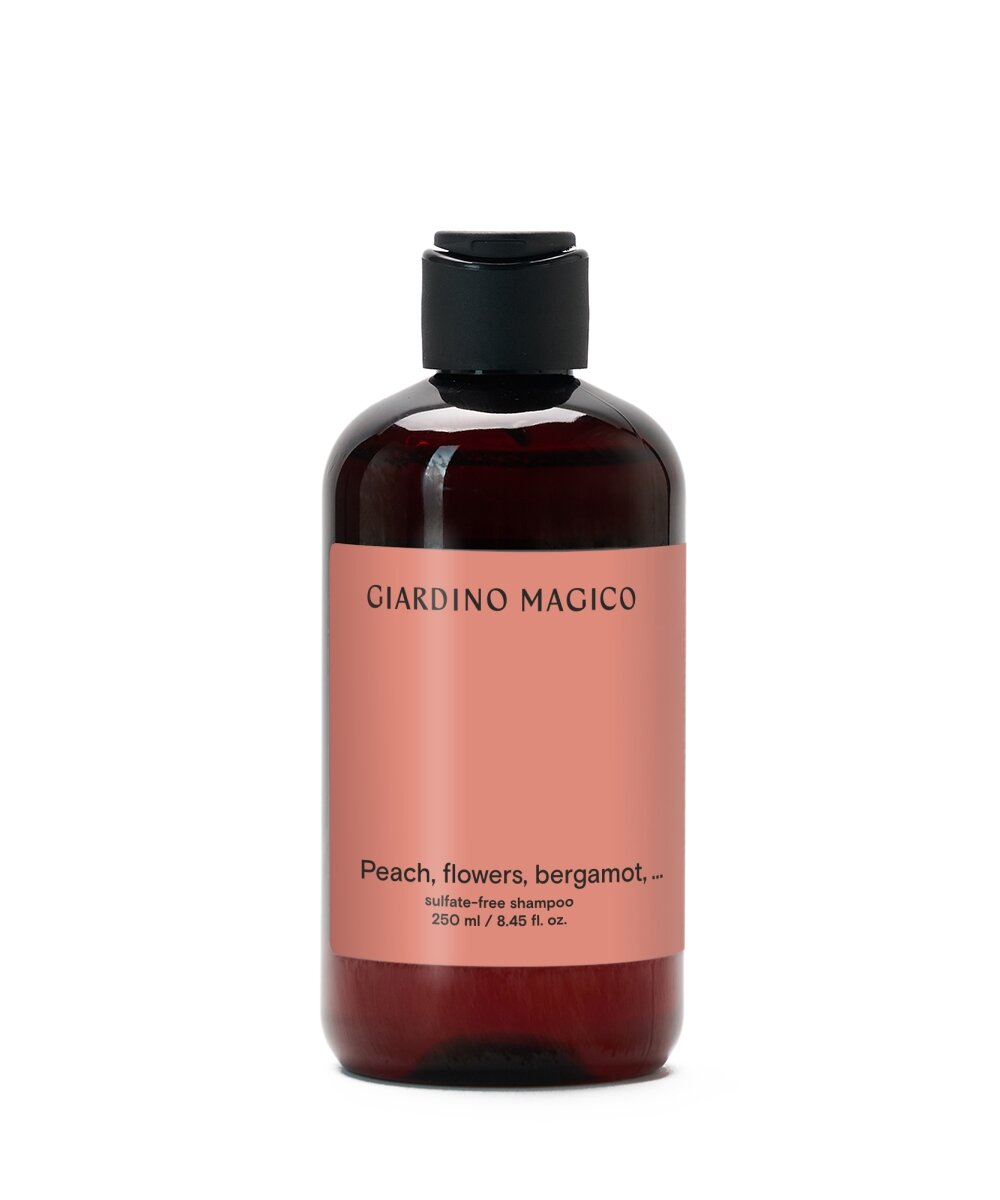 Бессульфатный шампунь С пептидами шелка GIARDINO MAGICO PEACH, FLOWERS, BERGAMOT, , 250 мл