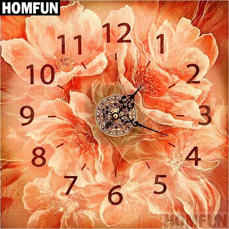 Алмазная живопись HOMFUN "Цветочные часы", полный набор Round Drill 40x40cm
