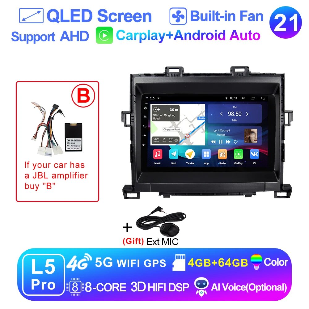 LEHX Беспроводная Автомагнитола Carplay Android для Toyota Alphard H20 2008 - 2014 Автомобильный мультимедийный плеер стерео GPS 2Din B-L5 Pro(4-64)