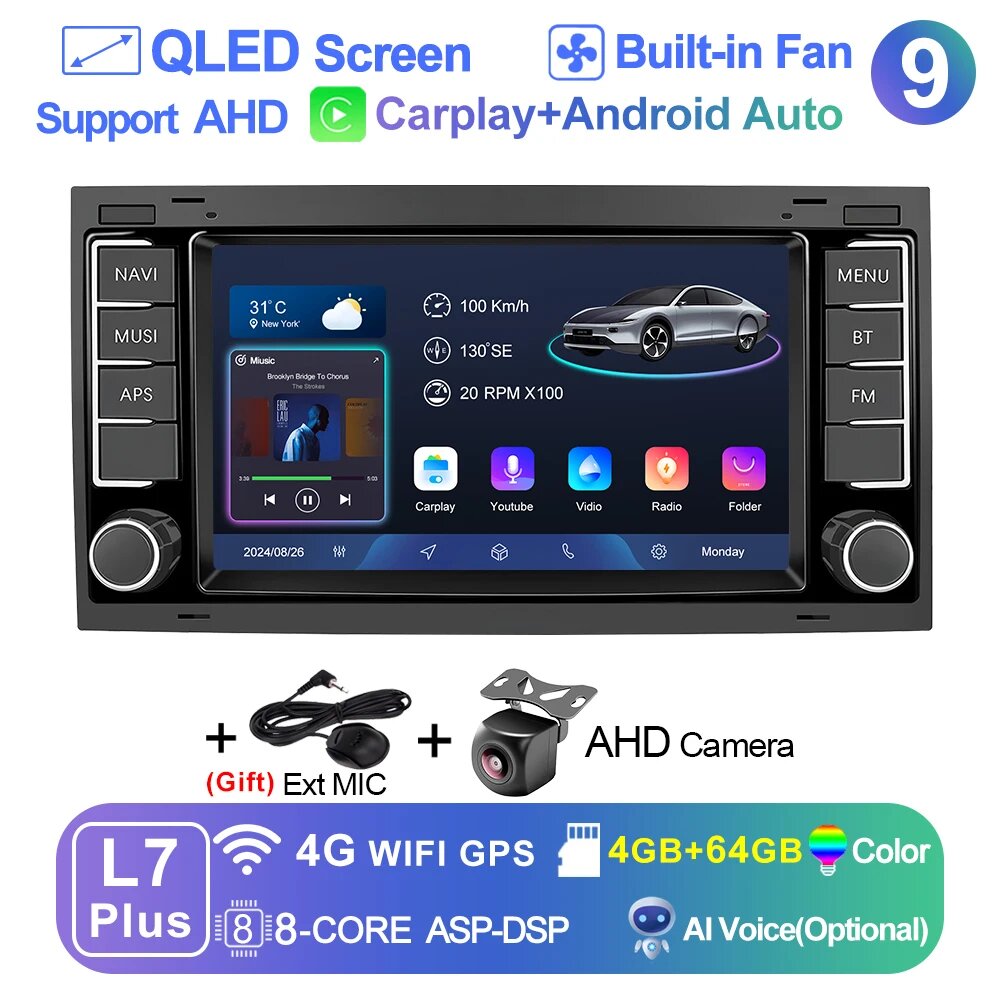 LEHX 4G DSP Android 14, автомобильный радиоприемник, мультимедийный GPS для VW L7 Plus(4-64GB)CAM