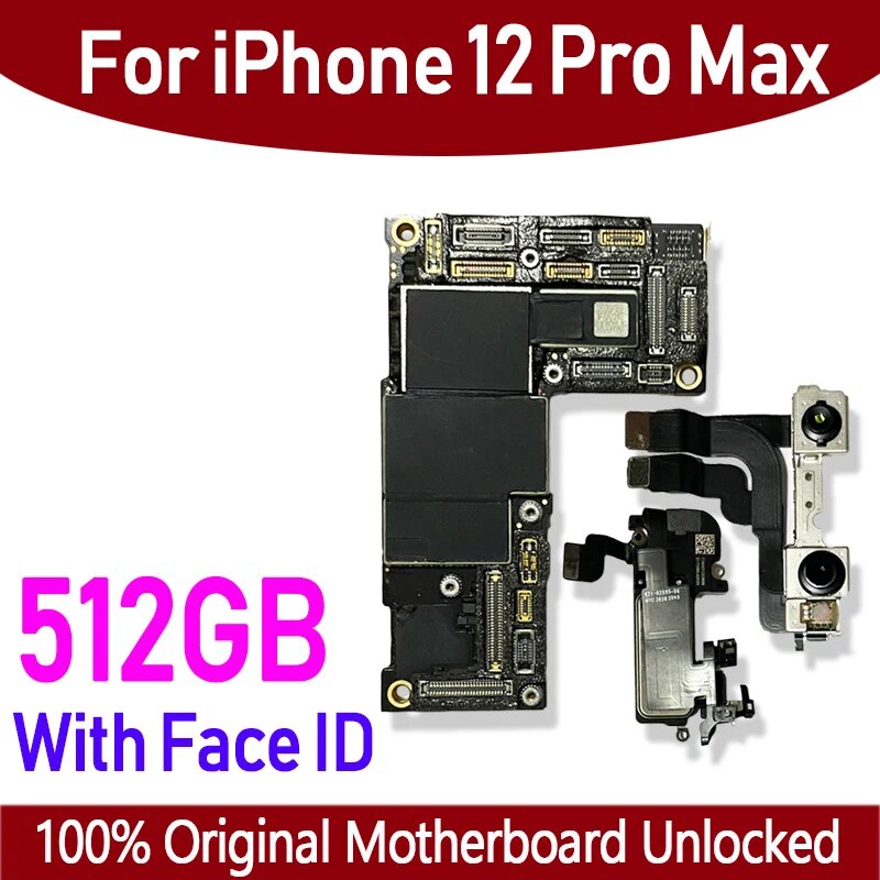 Материнская плата для iPhone, полностью протестирована для iPhone 12 Pro Max, оригинальная материнская плата с лицевым идентификатором, очищенная iCloud 12PM-512g With Face