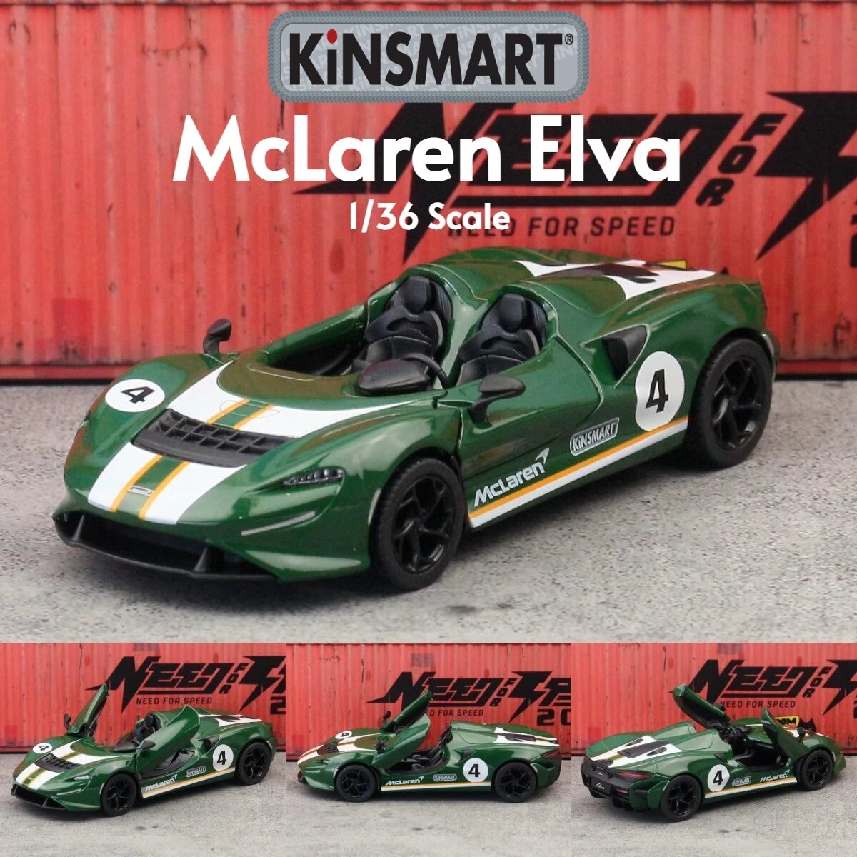 KiNSMART McLaren Elva, зеленый, 1/36