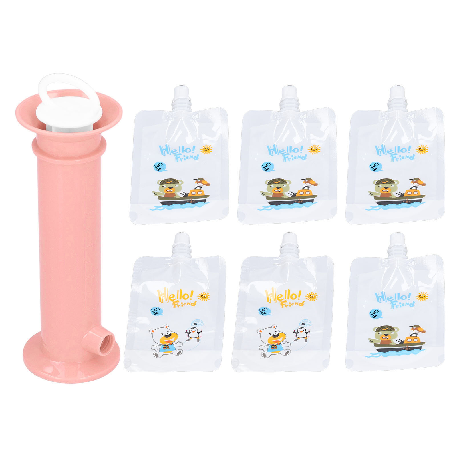 7pcs Set Baby Food Pouch Maker Pure Color Pouches Toddler Fruit Squeeze Puree Filler for Kids Rose