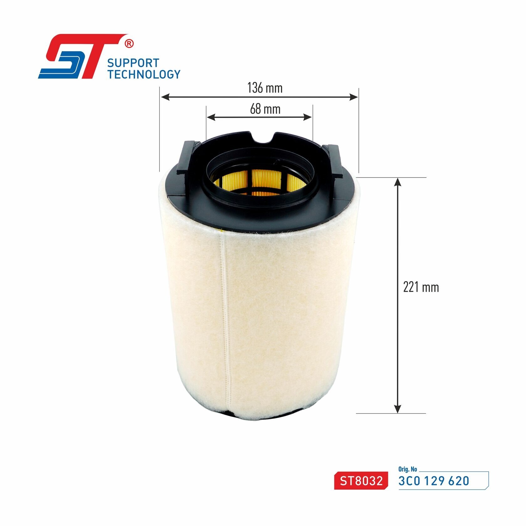 Фильтр воздушный VAG Golf 03-, Jetta 05-, Tiguan 07-; Octavia 04-, Yeti 09-, A3 03- круглый ST