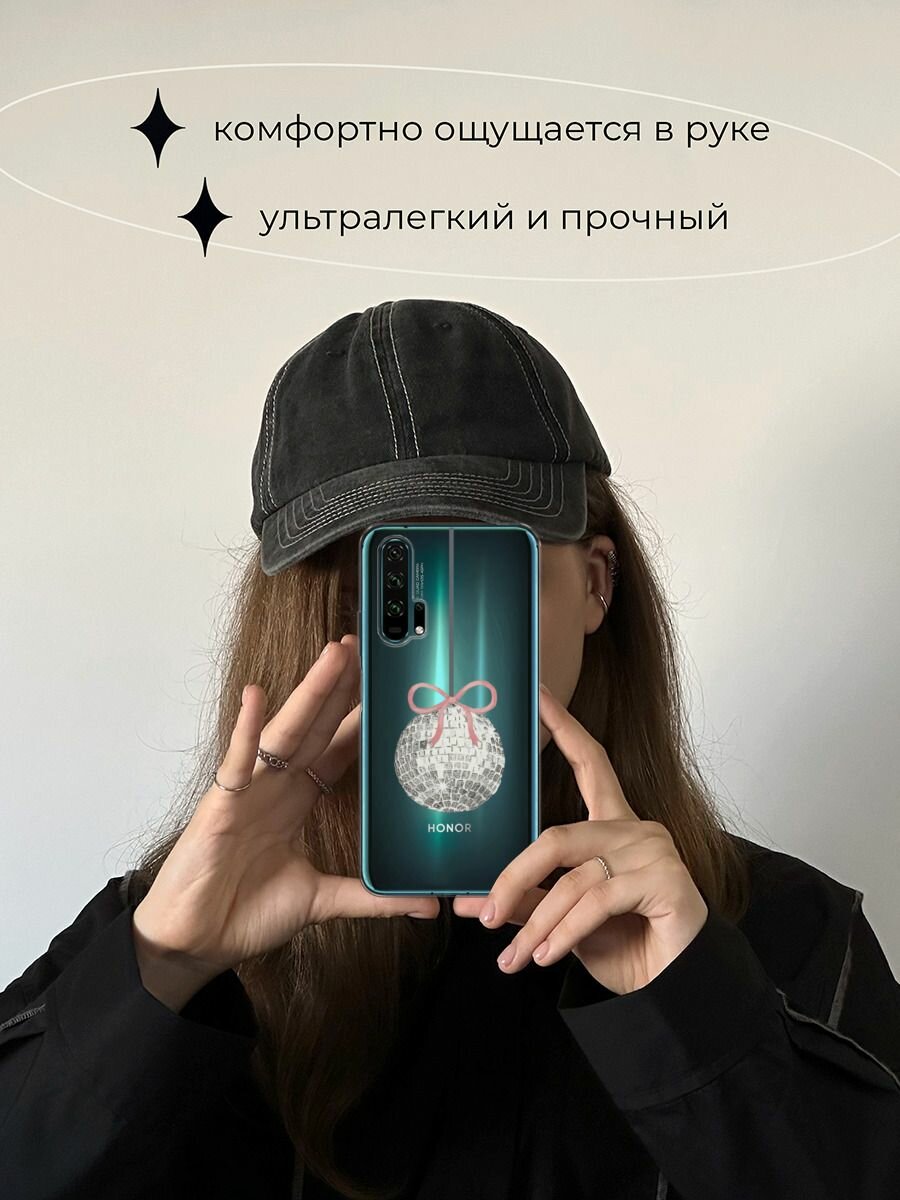 Чехол на Honor 20 Pro / Хонор 20 Про с принтом Новогодний диско шар, прозрачный — фото 1