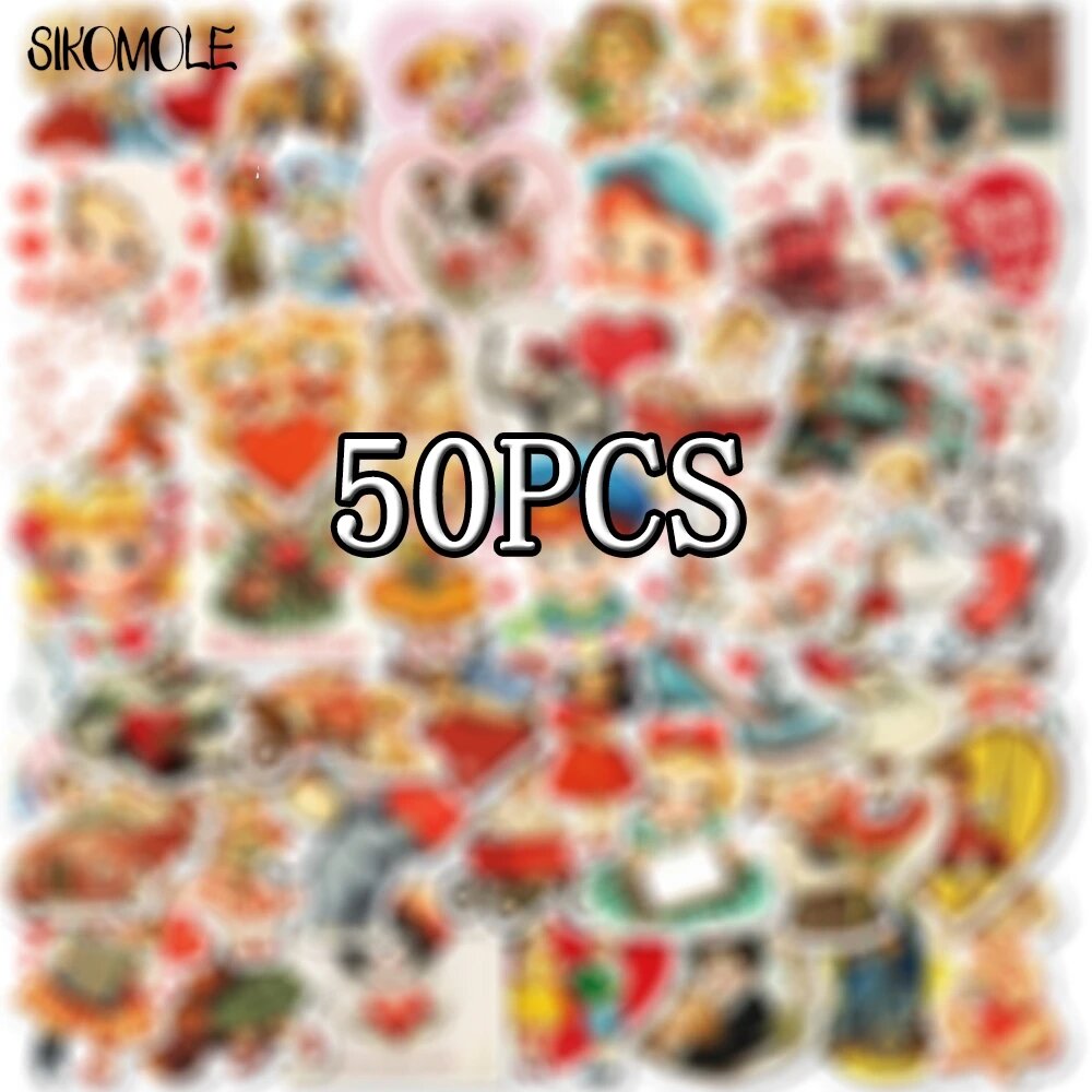 Наклейки SIKOMOLE 50шт. Мультфильмы для девочек, Цвет: T01042600-50pcs