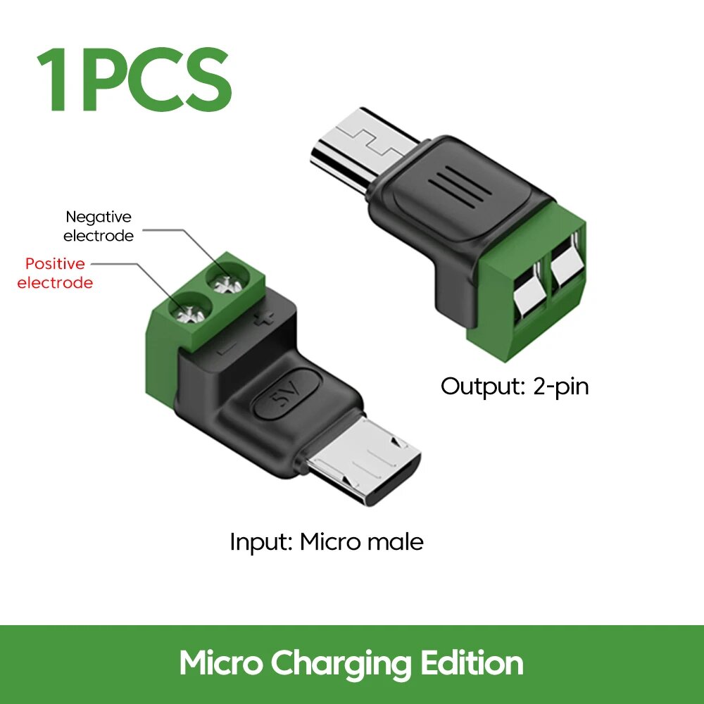2-контактный адаптер Type-C для быстрого подключения головки типа C «папа-мама» Micro Usb 5 В на 2-контактный адаптер без пайки зеленого цвета для ПК-телефона Micro Charge Conver