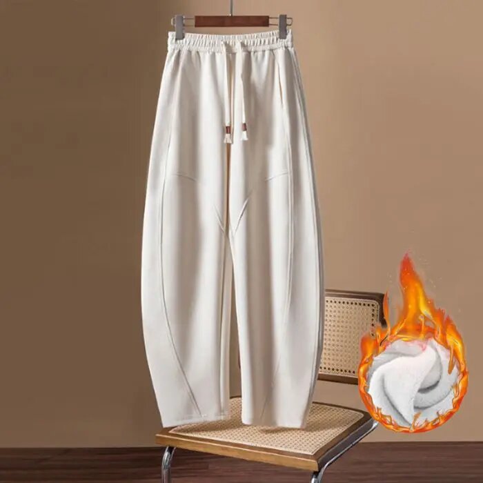 Женские свободные брюки-бананы из полиэстера Белый, М, Apricot Fleece