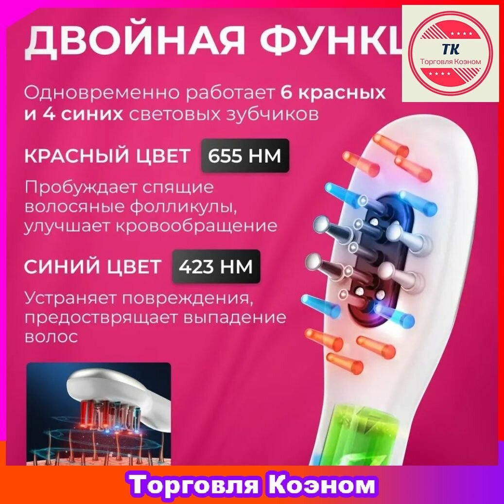 Эксклюзивный массажер для кожи головы с микротоками: лазерная инфракрасная расческа, стимулирующая укрепление и интенсивный рост волос, против выпадения