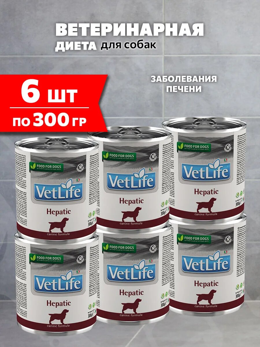 Корм влажный Farmina Vet Life Canin Hepatic для взрослых собак при заболеваниях печени, 300 г 6 шт
