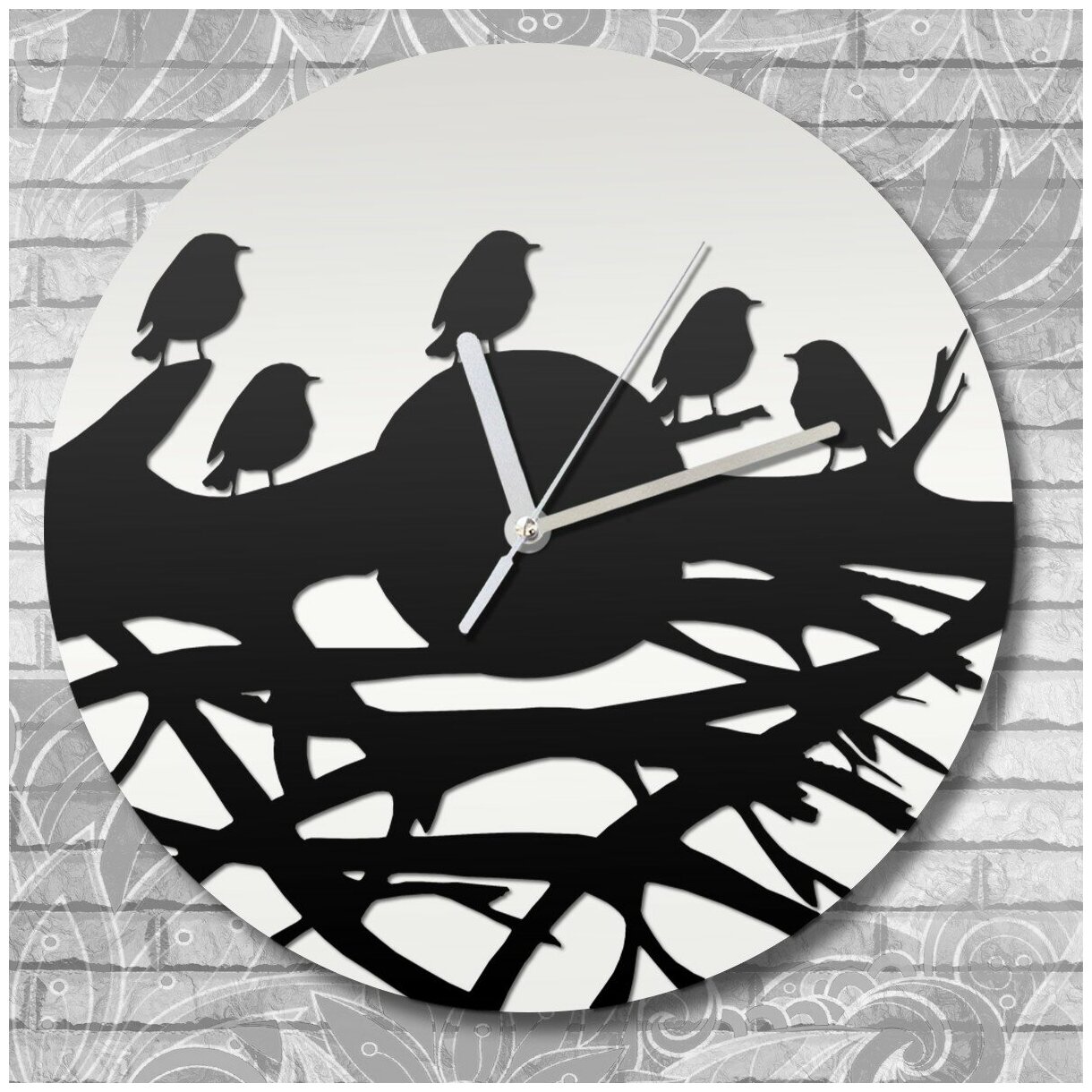 Настенные часы деревянные бесшумные животные (птицы и ветки) - 89