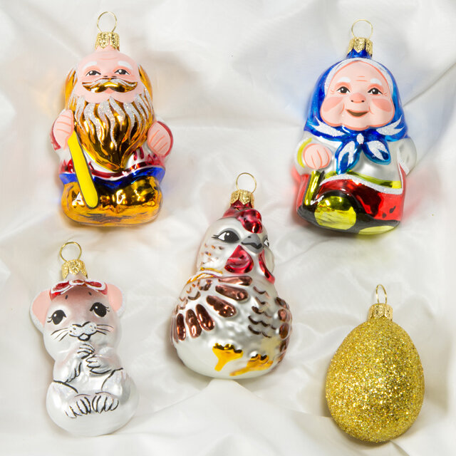 Набор стеклянных елочных игрушек Курочка Ряба 8 см, 5 шт, подвеска, Фабрика Елочка, С1787